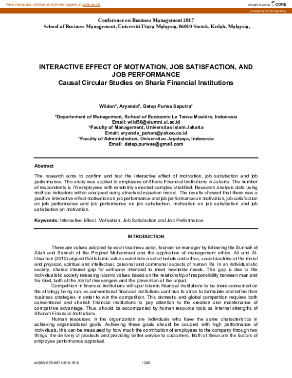 (PDF) Interactive effect of motivation, job satisfaction, and job performance