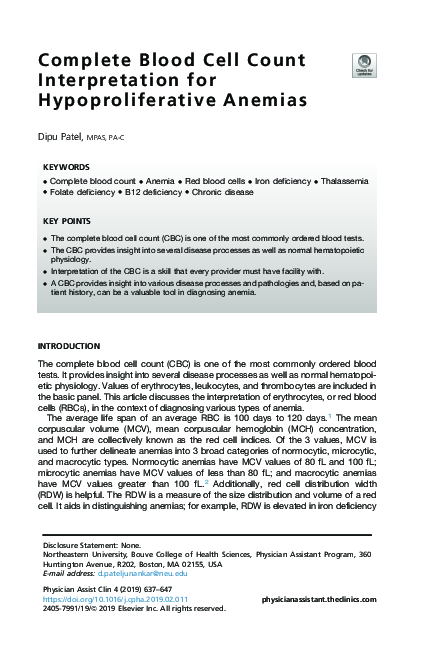 (PDF) Complete Blood Cell Count Interpretation for Hypoproliferative ...