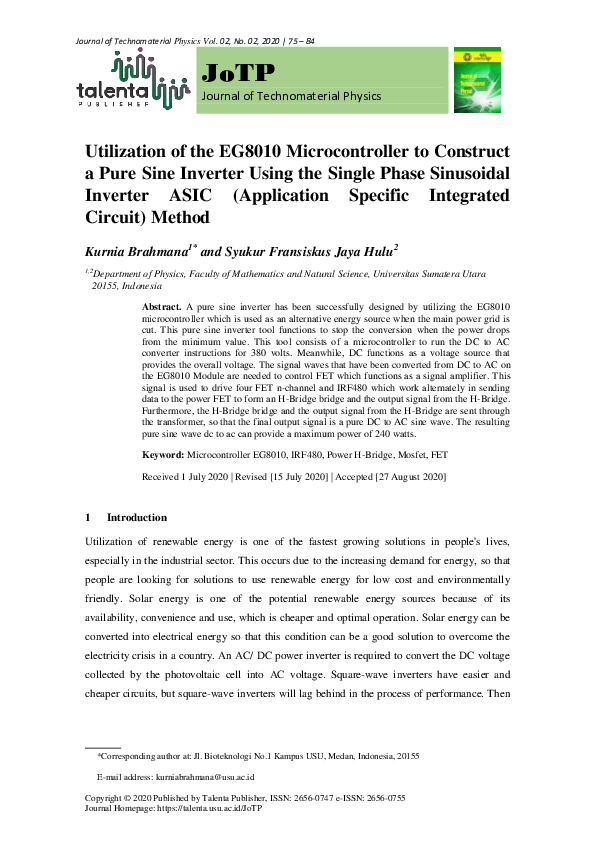 (PDF) Utilization of the EG8010 Microcontroller to Construct a Pure ...