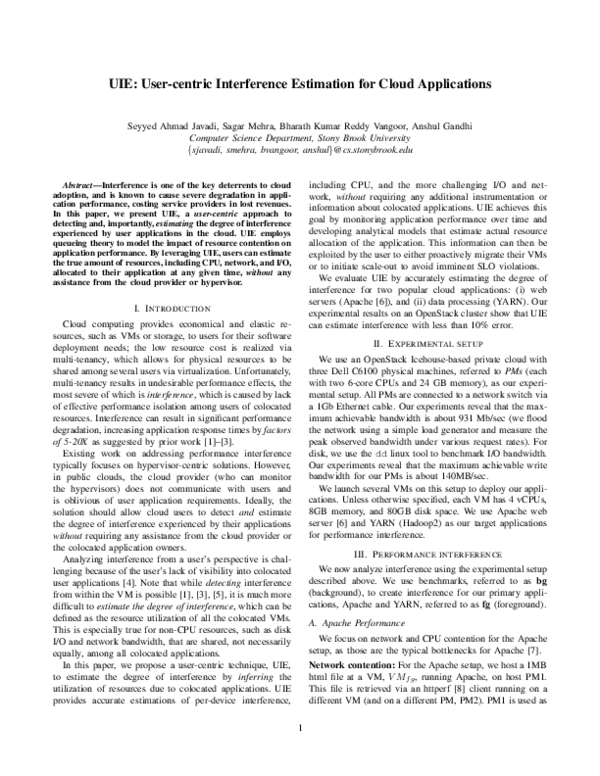(PDF) UIE: User-Centric Interference Estimation for Cloud Applications