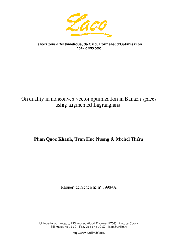 Pdf Optimization In Banach Spaces Using Augmented Lagrangians ∗