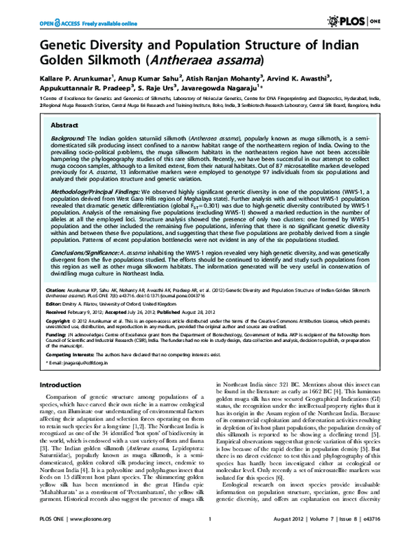(PDF) Genetic Diversity and Population Structure of Indian Golden Silkmoth (Antheraea assama ...