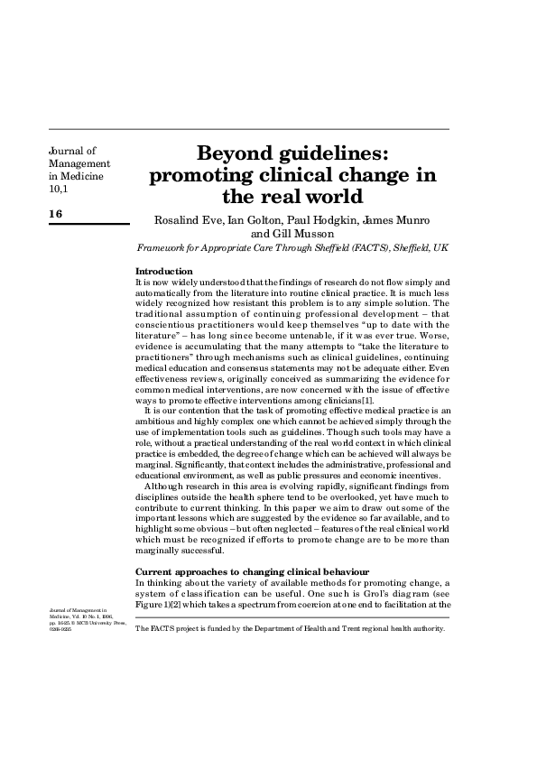 Beyond guidelines: promoting clinical change in the real world