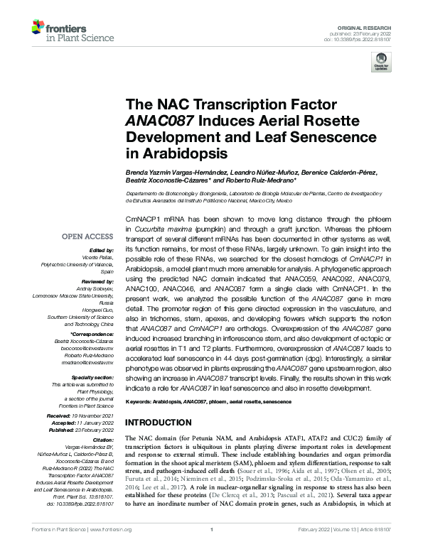 (PDF) The NAC Transcription Factor ANAC087 Induces Aerial Rosette ...