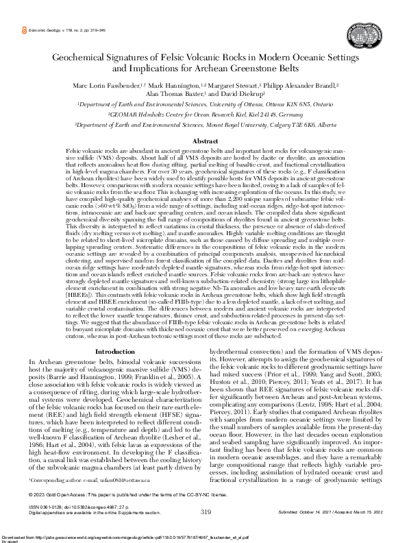 (PDF) Geochemical Signatures of Felsic Volcanic Rocks in Modern Oceanic ...
