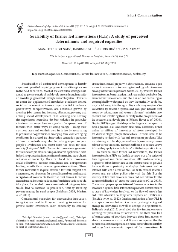 (PDF) Scalability of farmer led innovations (FLIs): A study of perceived determinants and ...