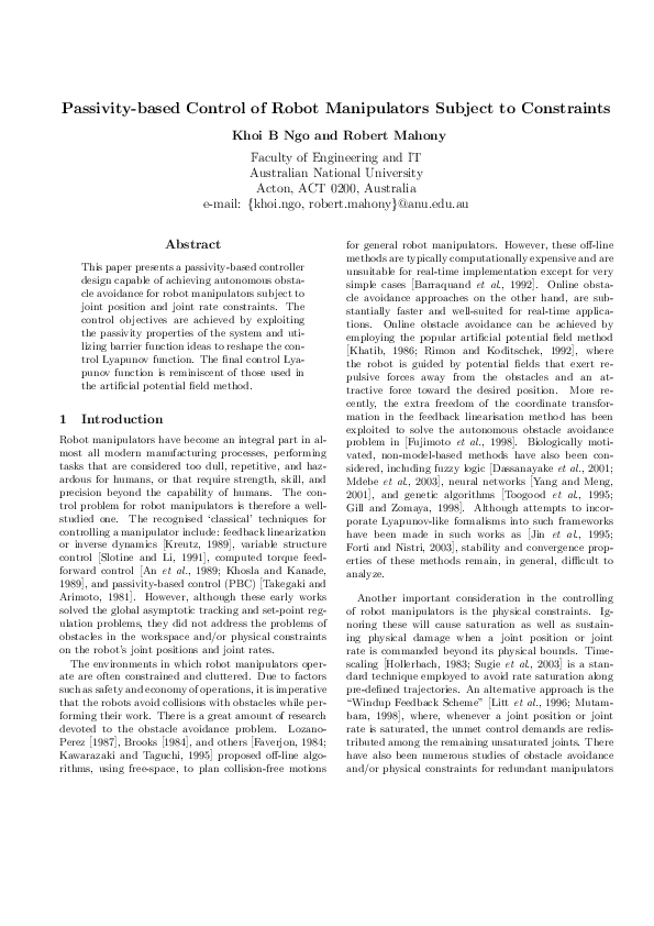 (PDF) Bounded torque control for robot manipulators subject to joint velocity constraints