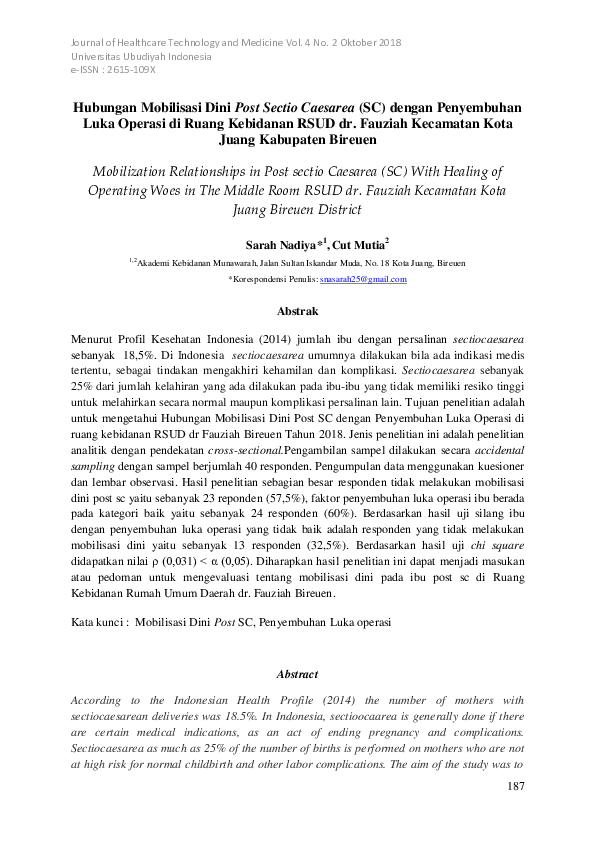 (PDF) Hubungan Mobilisasi Dini Post Sectio Caesarea (Sc) dengan Proses ...