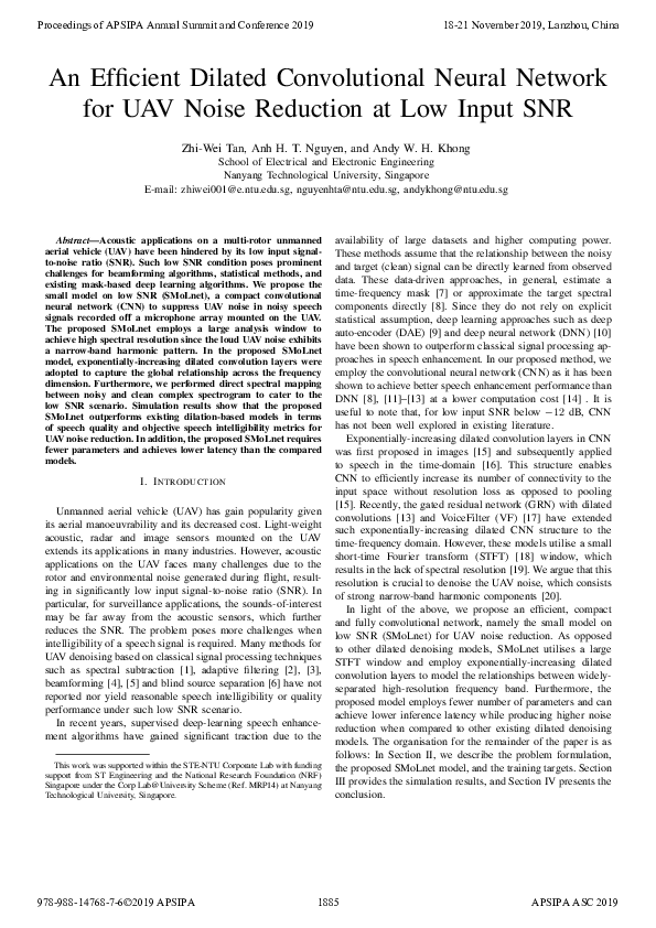 Pdf An Efficient Dilated Convolutional Neural Network For Uav Noise Reduction At Low Input Snr