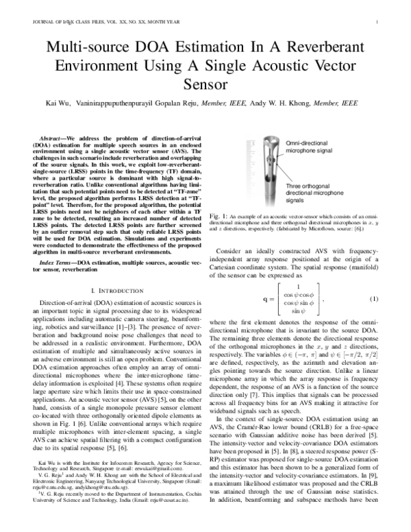 Multisource DOA Estimation in a Reverberant Environment Using a Single ... Multisource DOA Estimation in a Reverberant Environment Using a Single ...