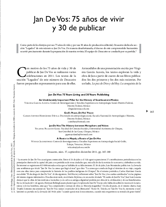 (PDF) Jan De Vos: 75 años de vivir y 30 años de publicar | Yolanda ...