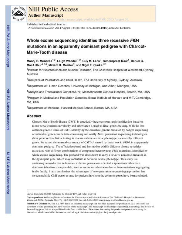 (PDF) Whole exome sequencing identifies three recessive FIG4 mutations in an apparently dominant ...