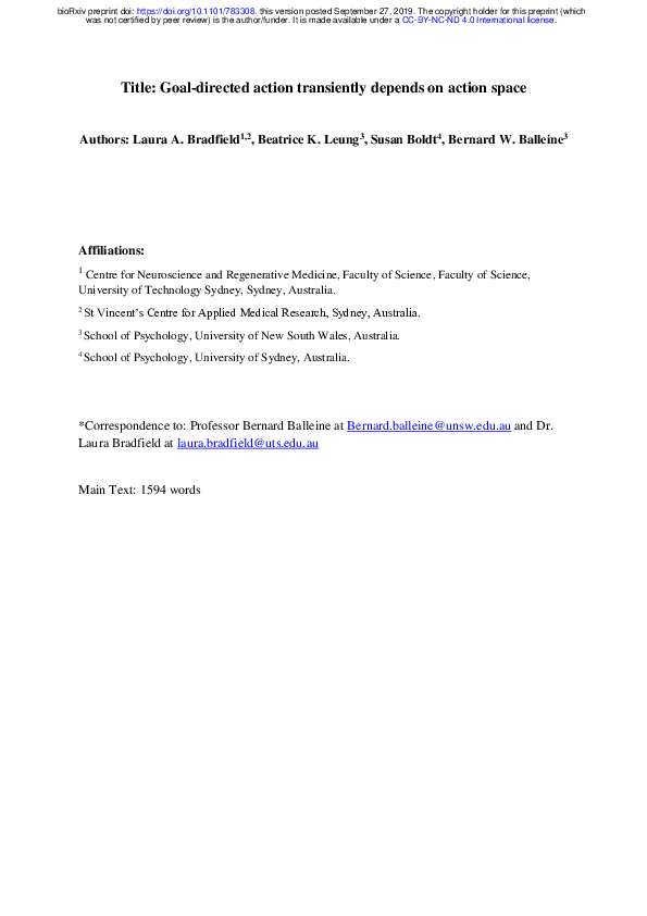 (PDF) Goal-directed action transiently depends on action space | Bernard Balleine - Academia.edu