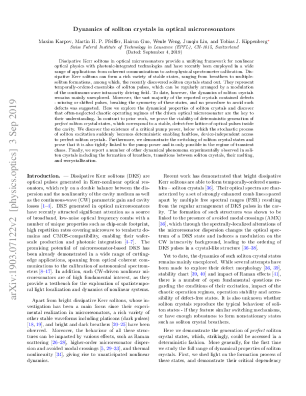 (PDF) Dynamics of soliton crystals in optical microresonators