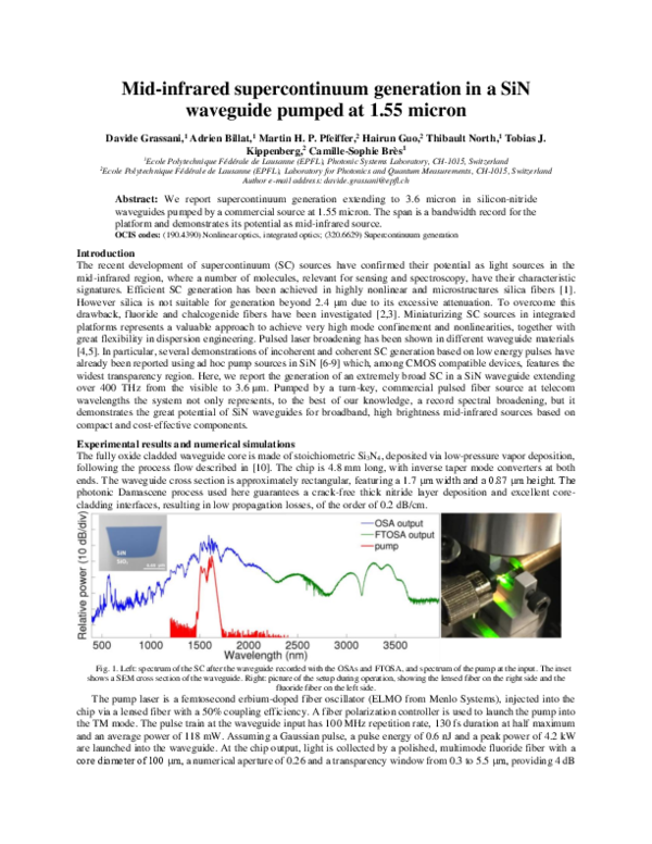 (PDF) Mid-infrared supercontinuum generation in a SiN waveguide pumped ...
