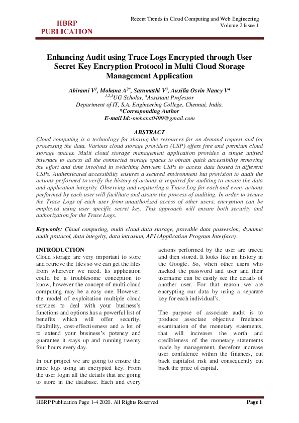 (PDF) Enhancing Audit using Trace Logs Encrypted through User Secret ... (PDF) Enhancing Audit using Trace Logs Encrypted through User Secret ...