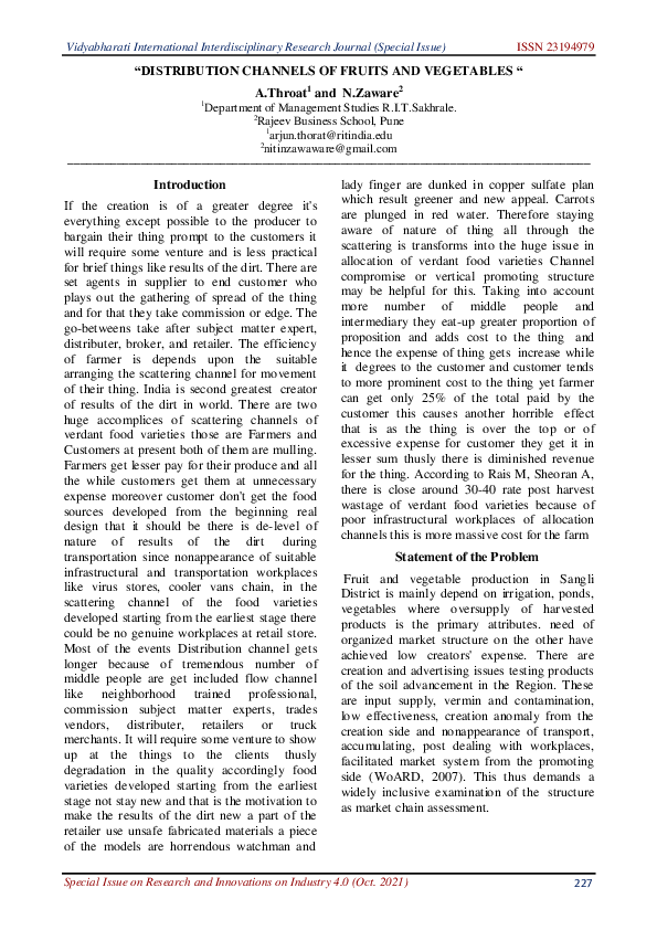 (PDF) "DISTRIBUTION CHANNELS OF FRUITS AND VEGETABLES