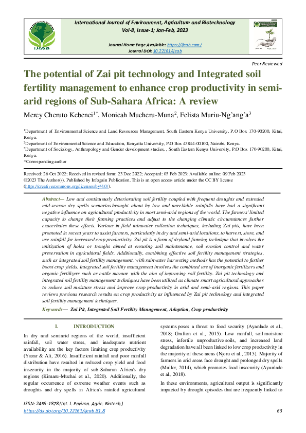 (PDF) The potential of Zai pit technology and Integrated soil fertility ...