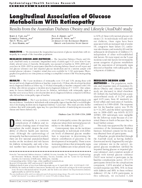 (PDF) Longitudinal Association of Glucose Metabolism With Retinopathy