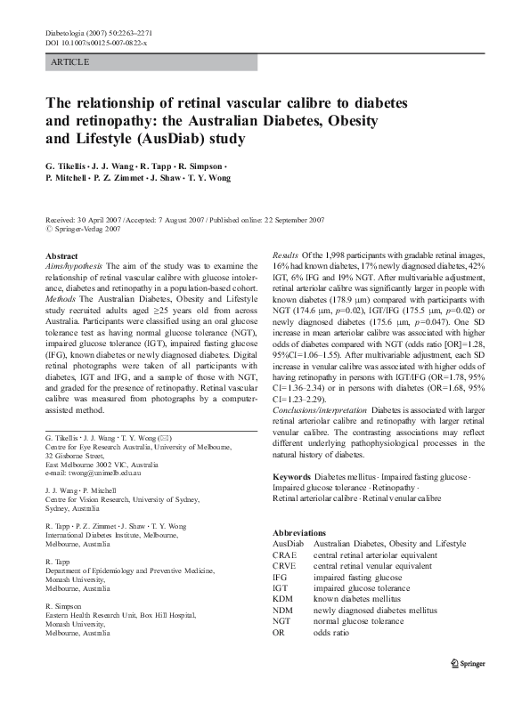 (PDF) The relationship of retinal vascular calibre to diabetes and ...