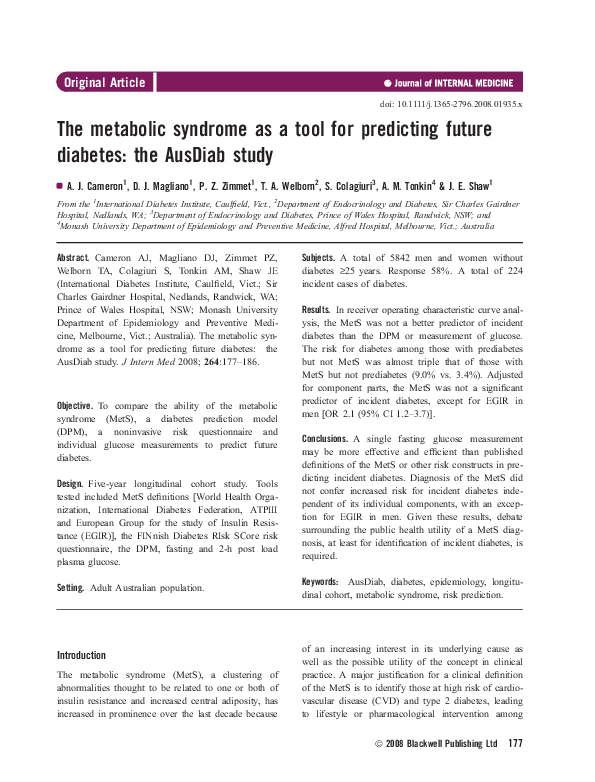 (PDF) The metabolic syndrome as a tool for predicting future diabetes ...