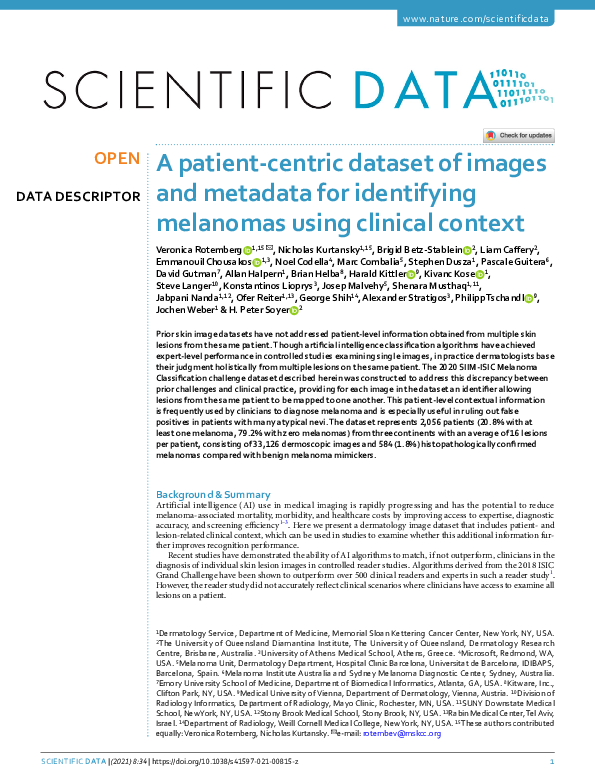 (PDF) A patient-centric dataset of images and metadata for identifying melanomas using clinical ...