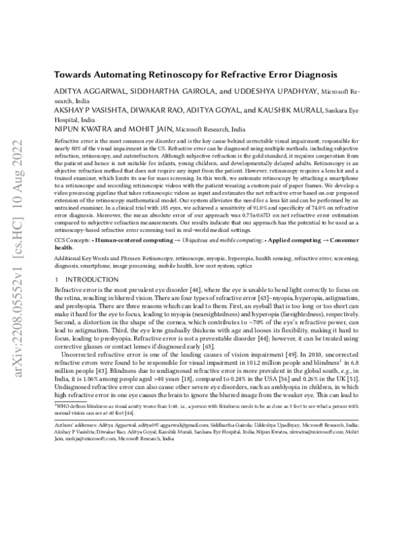 (PDF) Towards Automating Retinoscopy for Refractive Error Diagnosis