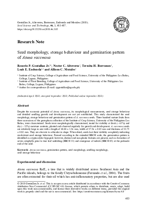 (PDF) Seed morphology, storage behaviour and germination pattern of ...