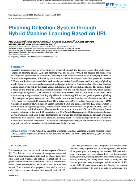 (PDF) Phishing Detection System through Hybrid Machine Learning Based on URL