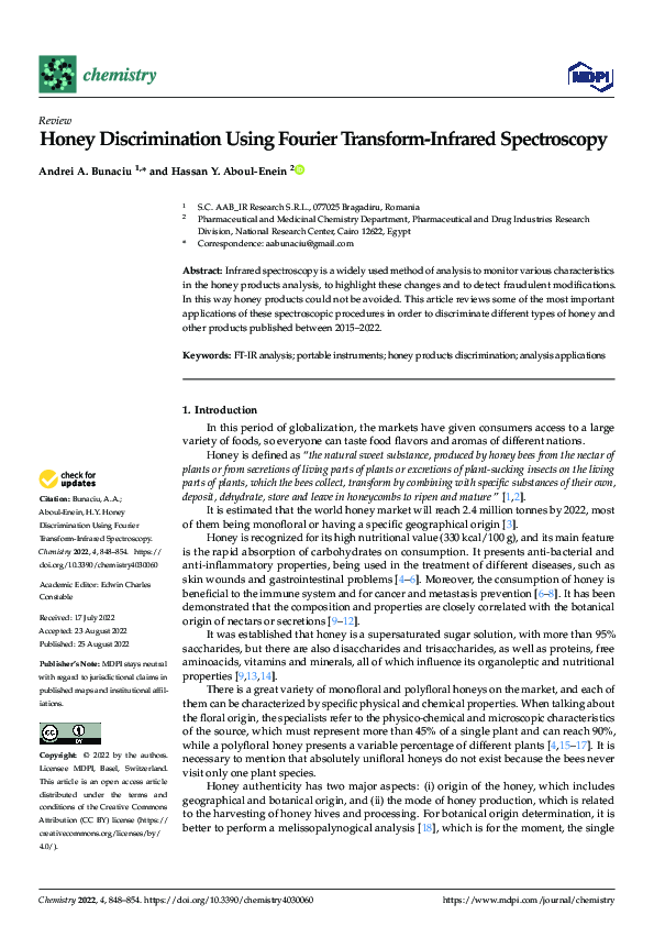 Pdf Honey Discrimination Using Fourier Transform Infrared Spectroscopy