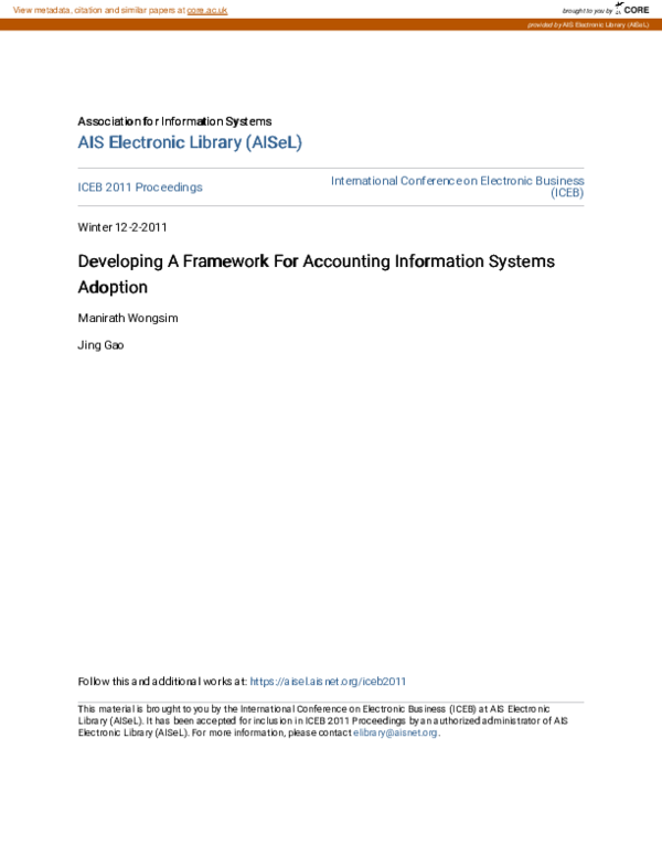 (PDF) Developing A Framework For Accounting Information Systems Adoption