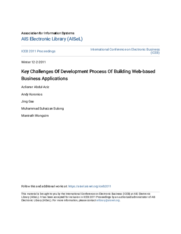 (PDF) Key Challenges of Development Process of Building Web-based Business Applications