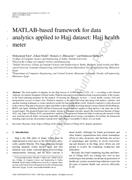 Pdf Matlab Based Framework For Data Analytics Applied To Hajj Dataset
