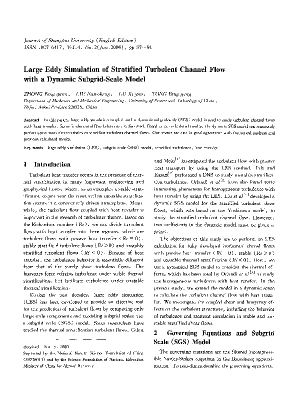 (PDF) Large eddy simulation of stratified turbulent channel flow with a dynamic subgrid-scale ...