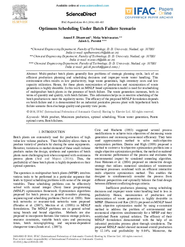 (PDF) Optimum Scheduling Under Batch Failure Scenario