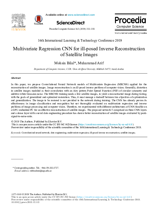 Pdf Multivariate Regression Cnn For Ill Posed Inverse Reconstruction Of Satellite Images