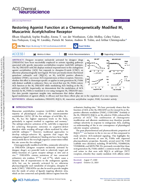 (PDF) Restoring Agonist Function at a Chemogenetically Modified M1 ...