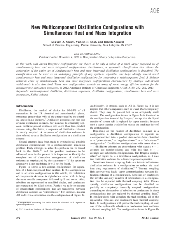 (PDF) New multicomponent distillation configurations with simultaneous heat and mass integration