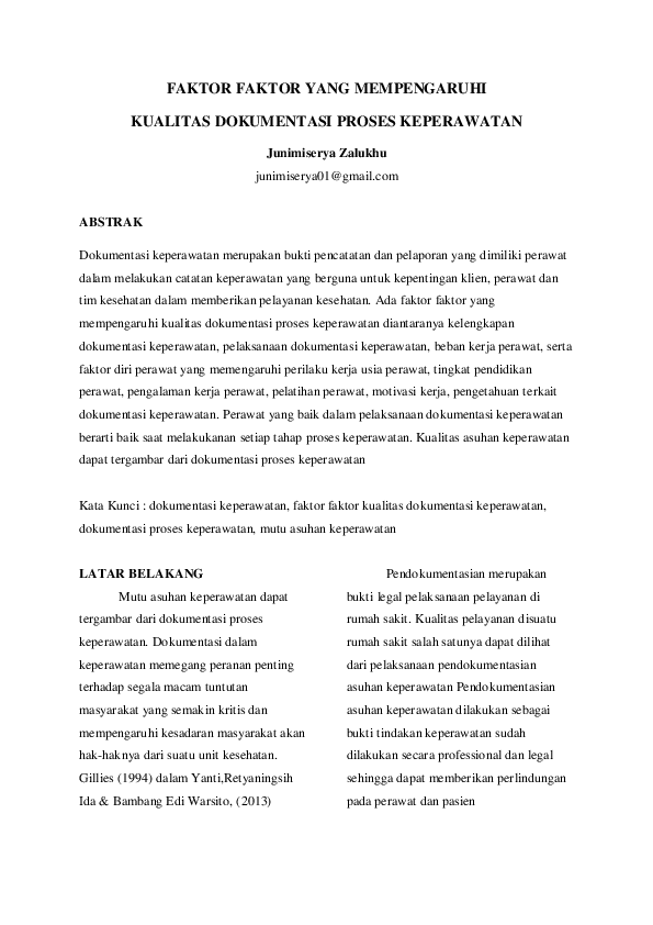 (PDF) Faktor Faktor Yang Mempengaruhi Kualitas Dokumentasi Proses ... (PDF) Faktor Faktor Yang Mempengaruhi Kualitas Dokumentasi Proses ...