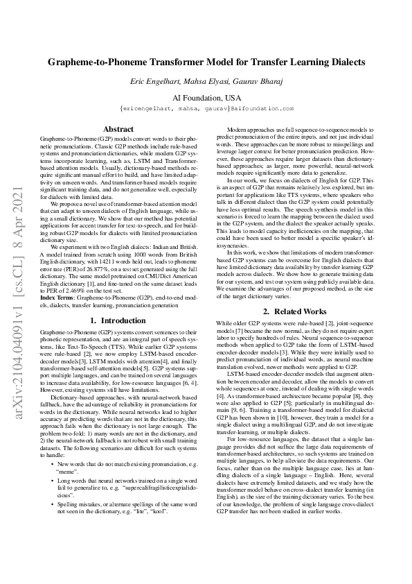 (PDF) Grapheme-to-Phoneme Transformer Model for Transfer Learning ...