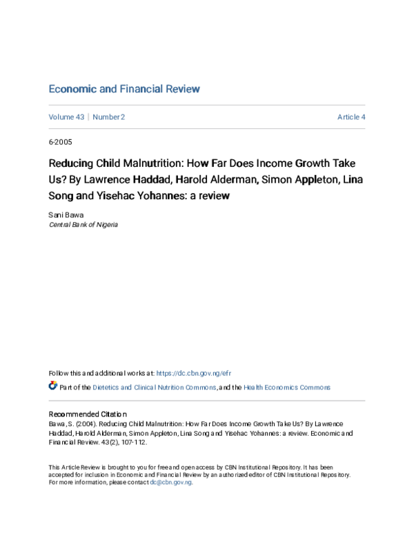 (PDF) Reducing Child Malnutrition: How Far Does Income Growth Take Us ...