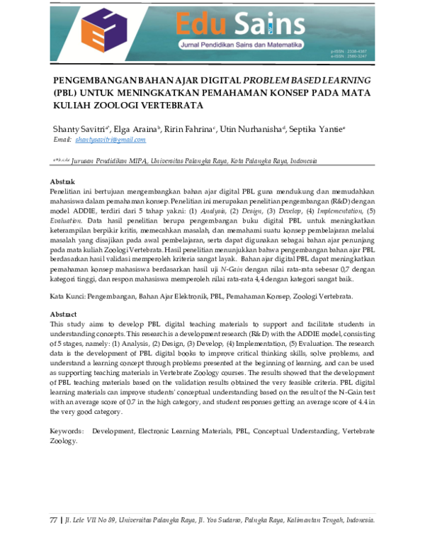 (PDF) Pengembangan bahan ajar digital problem based learning (PBL) untuk meningkatkan pemahaman ...