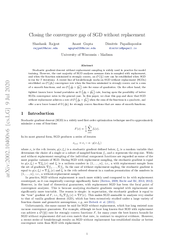 (PDF) Closing the convergence gap of SGD without replacement