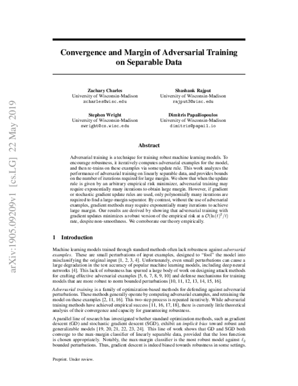 (PDF) Adversarial Training Convergence on Separable Data