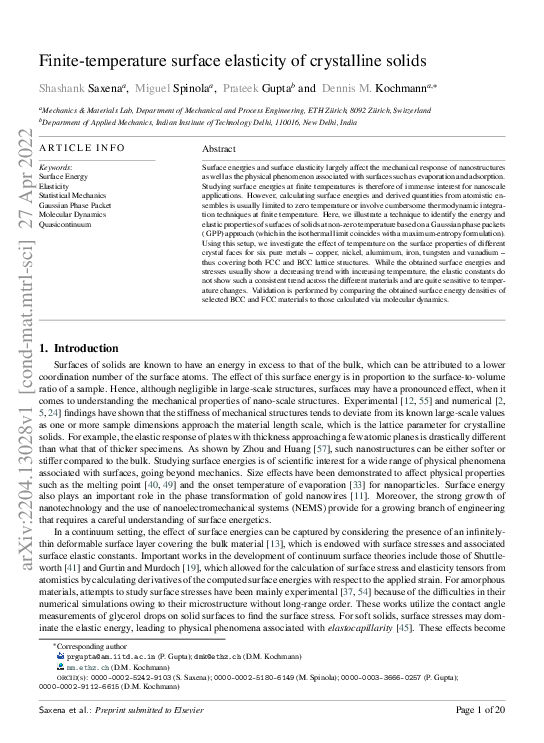 (PDF) Finite-temperature surface elasticity of crystalline solids