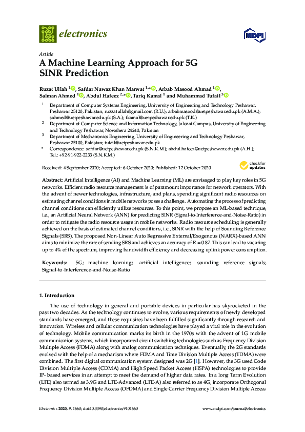 (PDF) A Machine Learning Approach for 5G SINR Prediction