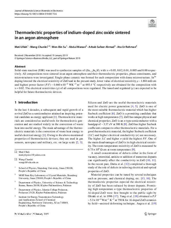 (PDF) Thermoelectric properties of indium-doped zinc oxide sintered in ...
