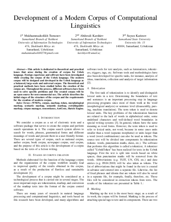 (PDF) Development of a Modern Corpus of Computational Linguistics