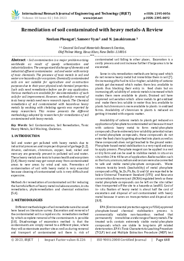 (PDF) Remediation of soil contaminated with heavy metals-A Review