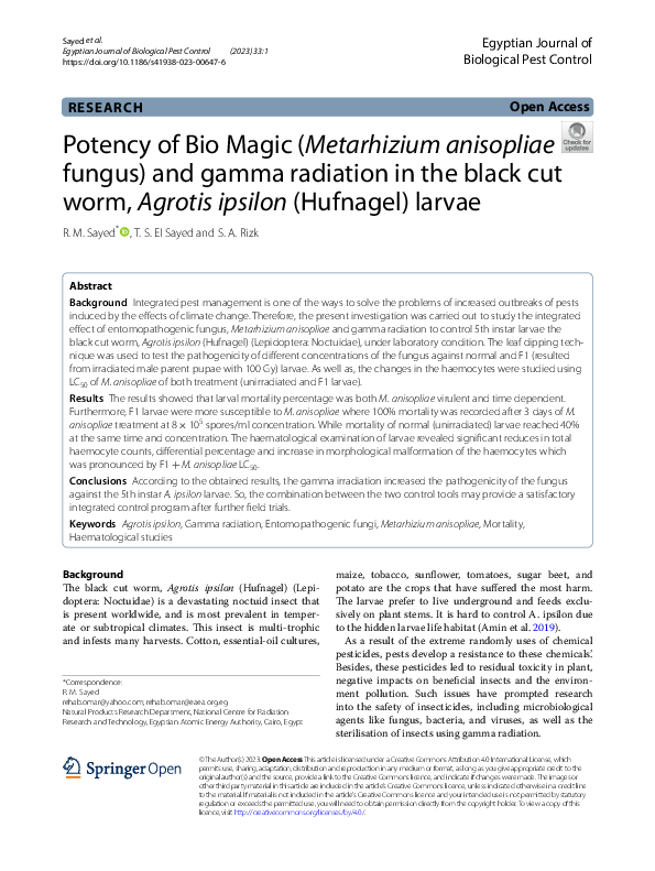 (PDF) Potency of Bio Magic (Metarhizium anisopliae fungus) and gamma ...